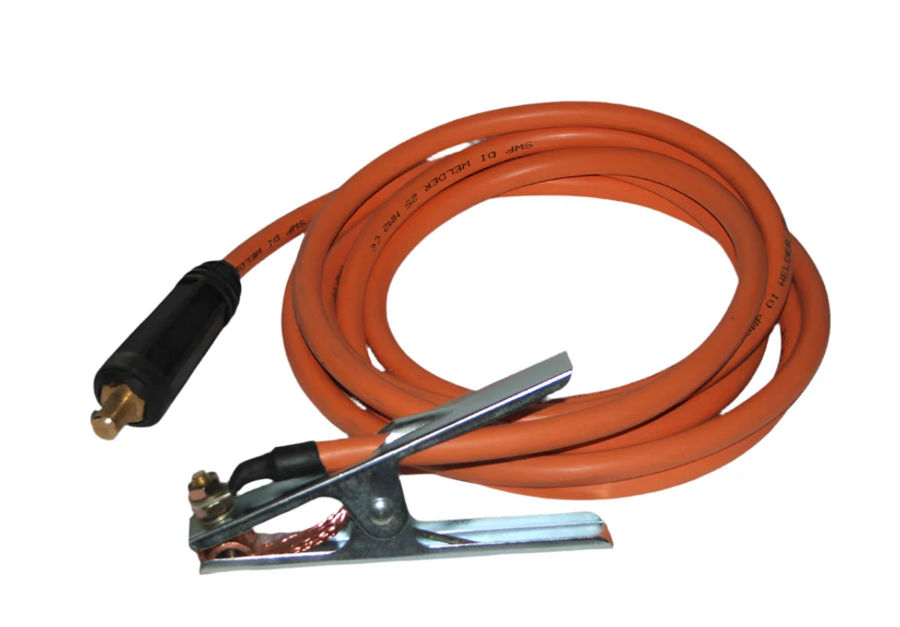Welding Cable 3m 25mm Sq. c/w Earth Clamp 200 STD Dinse Plug 35/50mm